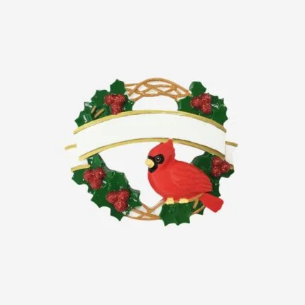 OR1905 – RELIGIOUS/MEMORIAL- CARDINAL W/CHRISTMAS WREATH – PolarX Ornaments
